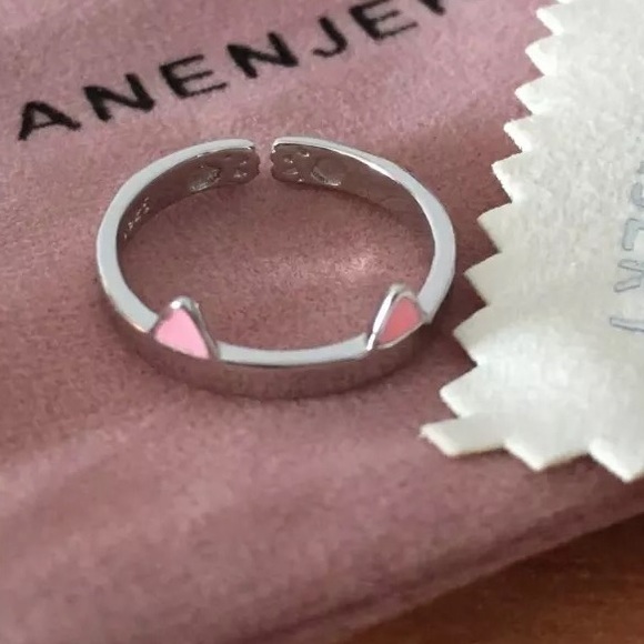 Jewelry | Sterling Silver Pink Cat Ear Adjustable Ring | Poshmark